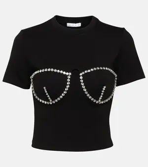 AREA Embellished Crop Top - Black