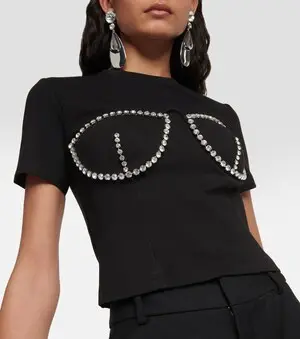 AREA Embellished Crop Top - Black