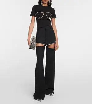 AREA Embellished Crop Top - Black