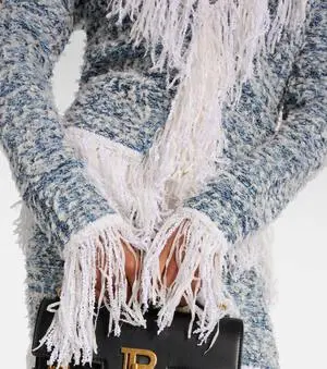 Balmain Fringed Denim Tweed Jacket