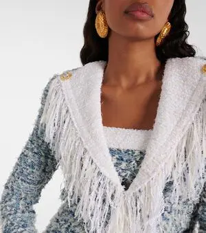 Balmain Fringed Denim Tweed Jacket