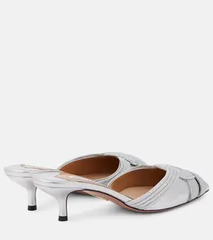 AQUAZZURA Felix 50 Leather Mules - Silver