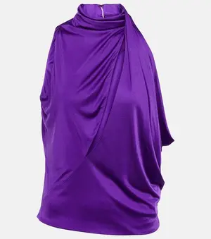 Versace Cutout Turtleneck Satin Top - Purple
