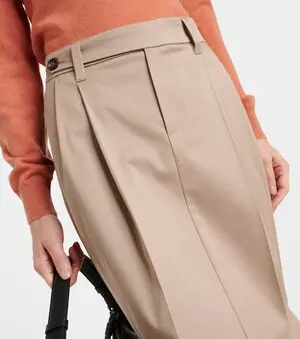 Brunello Cucinelli Pleated Low-rise Cotton-blend Maxi Skirt