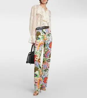 Etro High-rise Floral Print Straight Leg Trousers - Multicoloured
