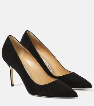 Manolo Blahnik Bb 90 Suede Pointed Toe Pumps - Black
