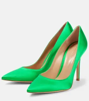 GIANVITO ROSSI Pointed Toe Satin Pumps - Green