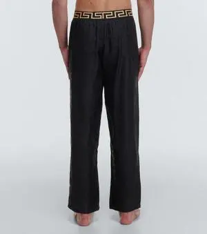 Versace Barocco Silk Twill Pajama Bottoms - Black