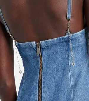 AREA Crystal-embellished Denim Mini Dress