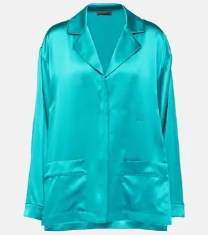 Max Mara Elegante Vasaio Silk Pajama Shirt - Blue