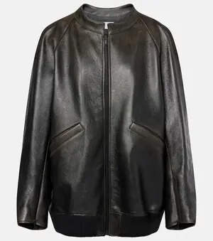 THE ROW Kengia Leather Bomber Jacket - Brown