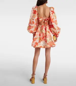 Zimmermann Trancquillity Floral Linen And Silk Mini Dress