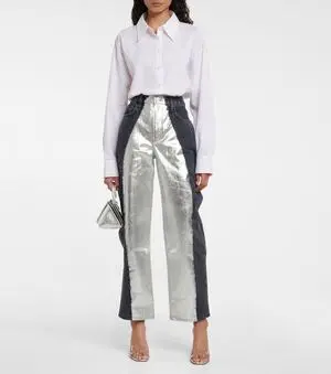 FRAME Pieced Mid-rise Straight Jeans In Orbital Silver