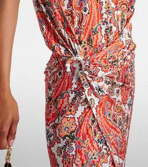 Rabanne Gathered Paisley Jersey Midi Dress