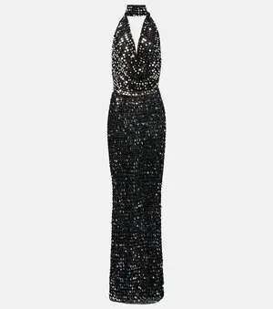 AYA MUSE Bellico Sequined Halterneck Maxi Dress
