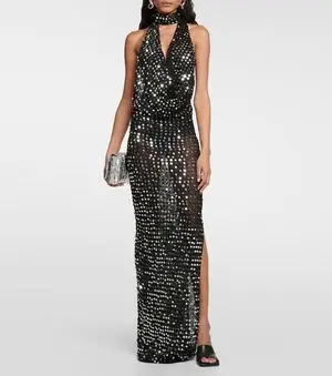 AYA MUSE Bellico Sequined Halterneck Maxi Dress