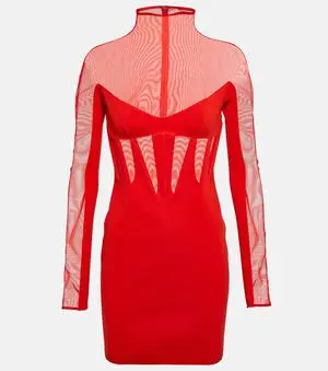 MUGLER Tulle-trimmed Minidress - Red