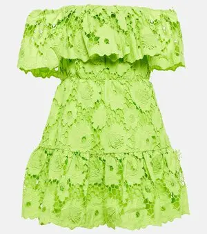 SELF-PORTRAIT Off-shoulder Lace Mini Dress - Green