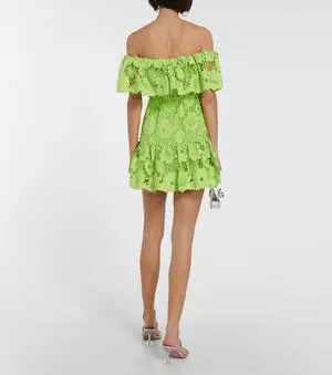 SELF-PORTRAIT Off-shoulder Cotton Lace Mini Dress