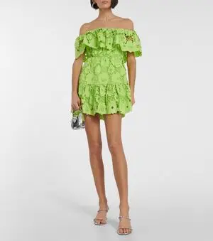 SELF-PORTRAIT Off-shoulder Cotton Lace Mini Dress