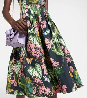 Oscar De La Renta Printed Cotton-blend Poplin Midi Dress