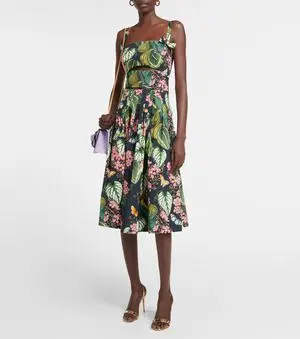 Oscar De La Renta Printed Cotton-blend Poplin Midi Dress