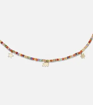 SYDNEY EVAN 14kt Yellow Gold Beaded Charm Necklace With Zirconite