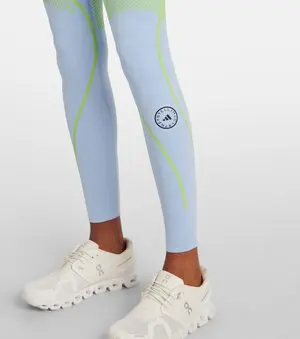 Adidas By Stella McCartney Truepace Logo Mid-rise Leggings In Glow - Blue