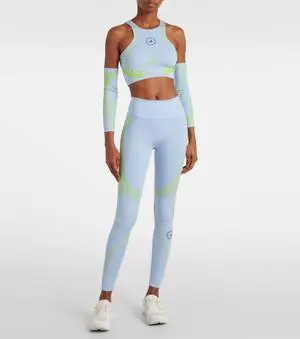 Adidas By Stella McCartney Truepace Logo Mid-rise Leggings In Glow - Blue