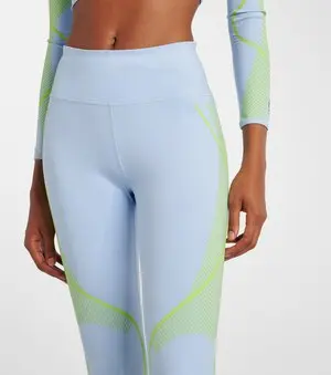 Adidas By Stella McCartney Truepace Logo Mid-rise Leggings In Glow - Blue