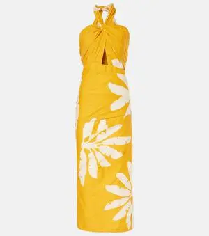 Johanna Ortiz Printed Cutout Midi Dress - Yellow