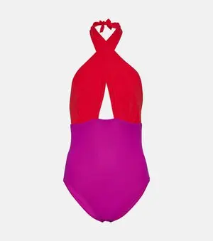 KARLA COLLETTO Colorblocked Halterneck Swimsuit - Multicoloured