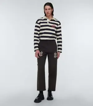 ADISH Embroidered Cotton Pants - Black