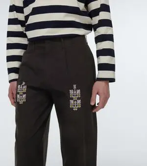 ADISH Embroidered Cotton Pants - Black