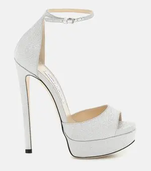 JIMMY CHOO Glitter Fabric And Goat Leather Sandals With Buckle-fastening Ankle Strap
