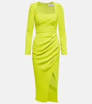 SELF-PORTRAIT Ruched Crepe Midi Dress - Green