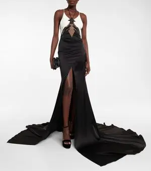 David Koma Embellished Cady And Satin Gown