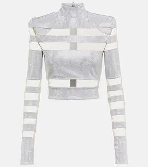Balmain Embellished Mesh-paneled Top - Silver