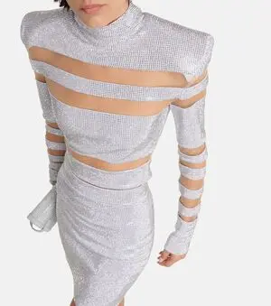 Balmain Embellished Mesh-paneled Top