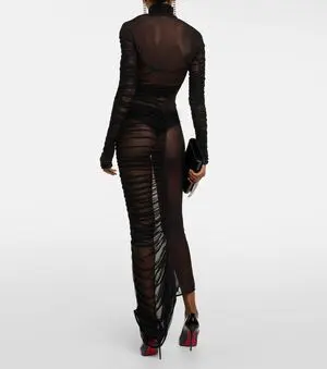 MUGLER Ruched Sheer Maxi Dress