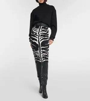 Alaïa Zebra-printed High-rise Midi Skirt