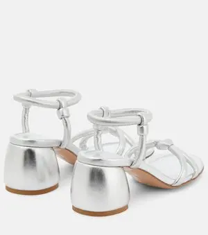 GIANVITO ROSSI Metallic Leather Block Heel Sandals - Silver