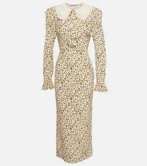Alessandra Rich Floral Silk Midi Dress - Multicoloured