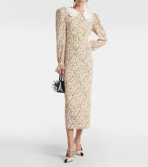 Alessandra Rich Floral Silk Midi Dress