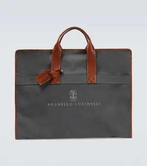 Brunello Cucinelli Canvas And Leather Garment Bag - Grey
