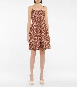 Tory Burch Printed Smocked Cotton Mini Dress