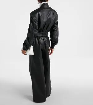 Wardrobe.NYC Cropped Leather Bomber Jacket
