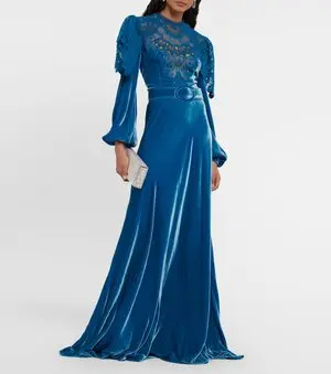 Costarellos Velvet Gown With Detachable Belt