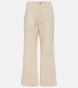 Velvet By Graham & Spencer Mya Cropped Cotton Wide-leg Trousers - Beige