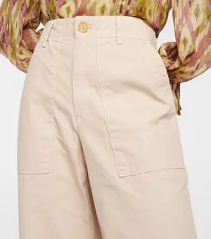 Velvet By Graham & Spencer Mya Cropped Cotton Wide-leg Trousers - Beige